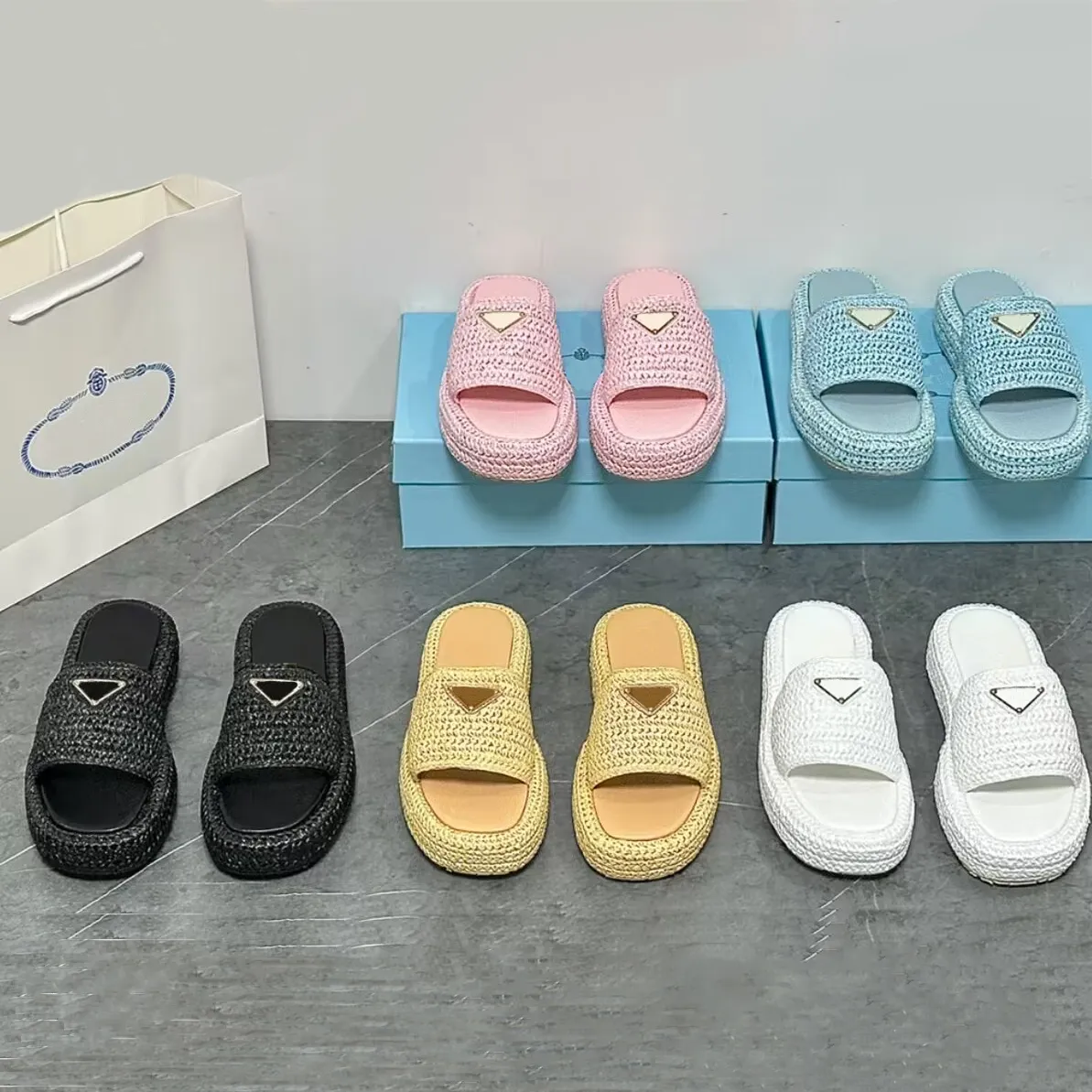 Designer Slide Sandals Womens Summer Slippers: Triangle Leather Flat ...