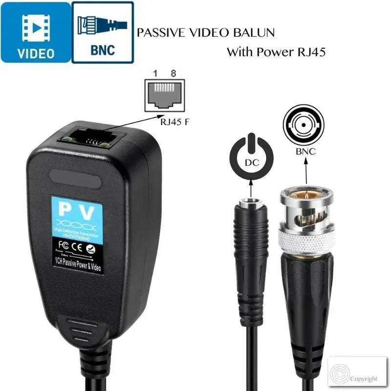 HDCVI/HDTVI/AHD Analog Kameralar Için Güç Ile CCTV Pasif Video Balun ...