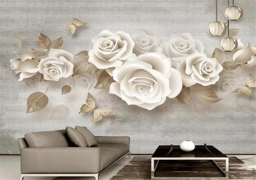 Custom 3D Embossed Rose Flower Hd Wallpaper For European Retro ...