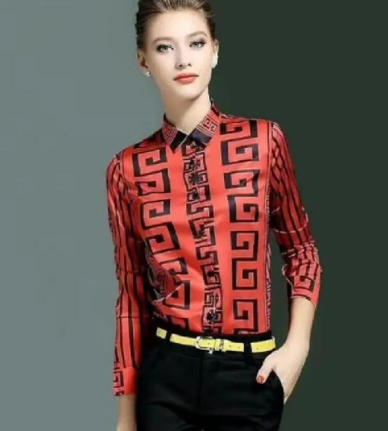Elegant Greek Fret Print Women's Blouse - Korean Style Long Sleeve ...