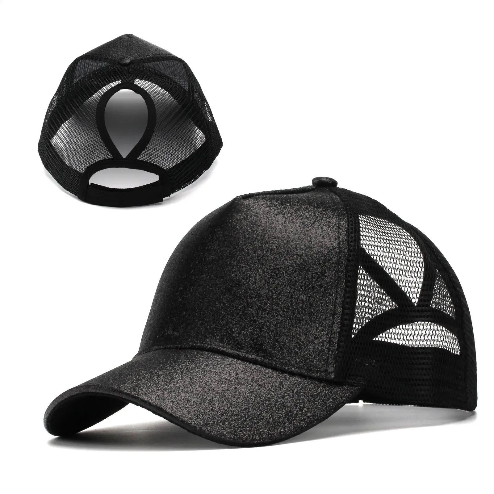 Glitter Tail Mesh Baseball Soft Cap Adjustable Sequin Sun Bun Soft Cap ...