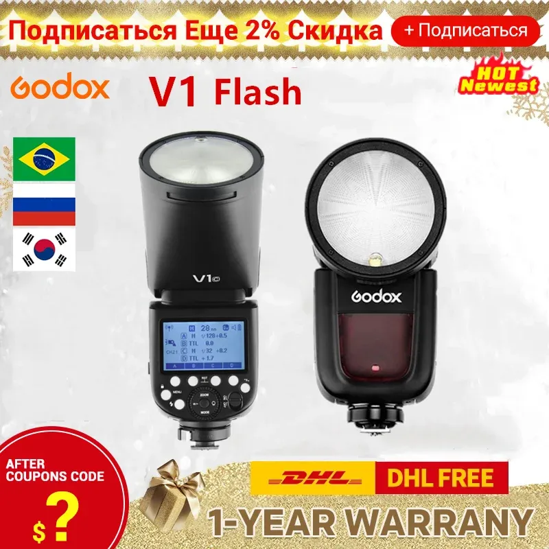 Godox V1 Flash Round Head Focus Camera Speedlight For Sony/Non/Canon ...