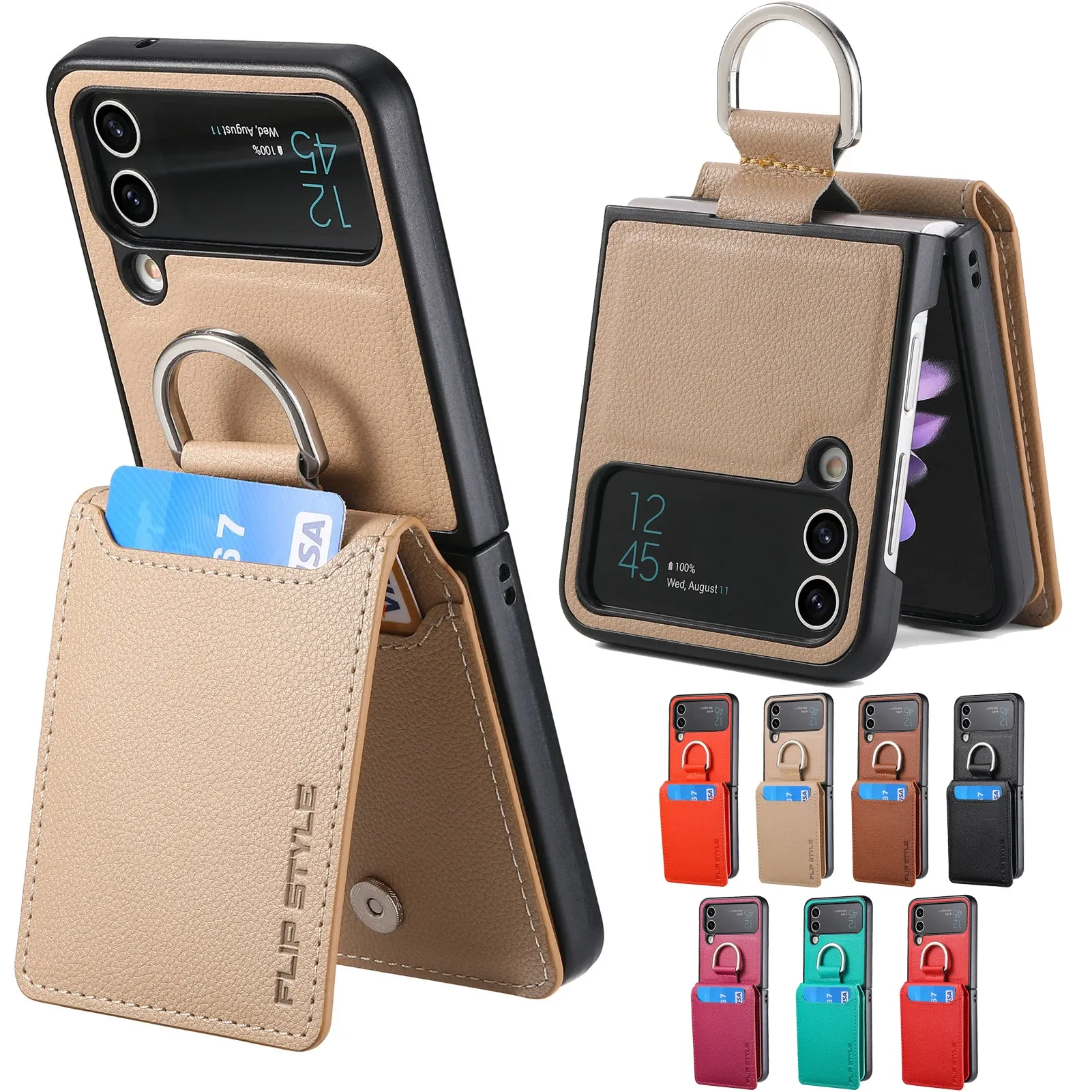 Cases Vertical Cards Solt Magnetic Wallet Ring Holder Leather Case For ...