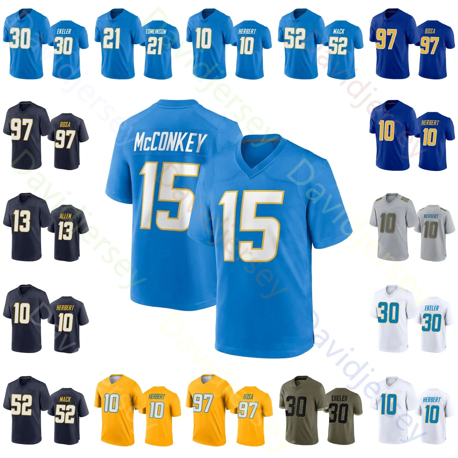 Custom Ladd McConkey Jersey Justin Herbert Austin Ekeler Khalil Mack ...