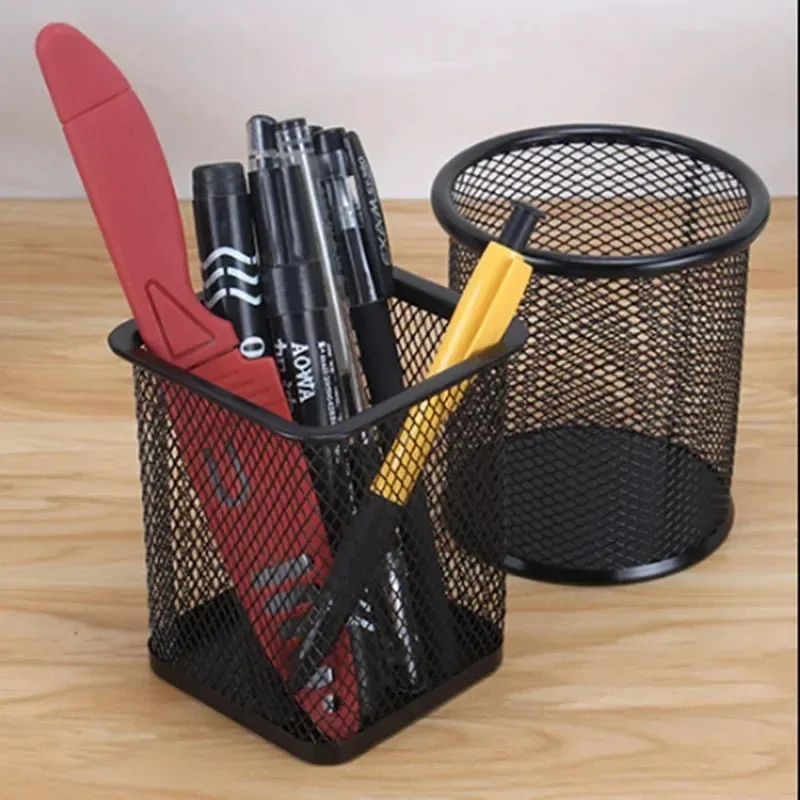 Pencil Holder Office Desk Metal Mesh Square Pen Pot Case Stationery ...