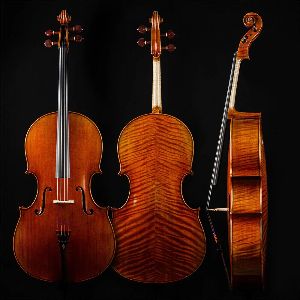 Handmade Solid Wood Cello Set: 1/8 4/4 Size Cello with Bag, Bow, Rosin ...