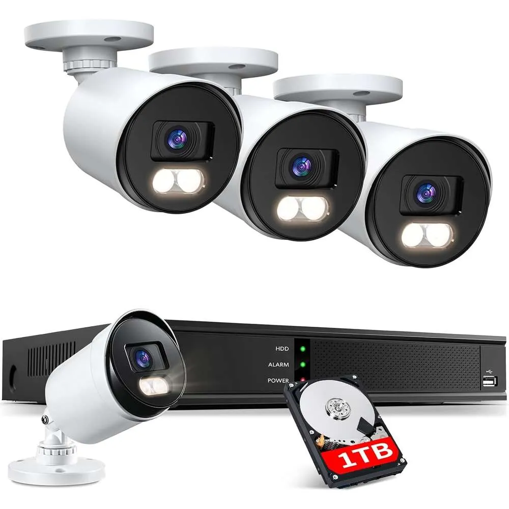 4-Channel 1080P Wired Security Camera System with 1TB HDD, 4 Outdoor ...