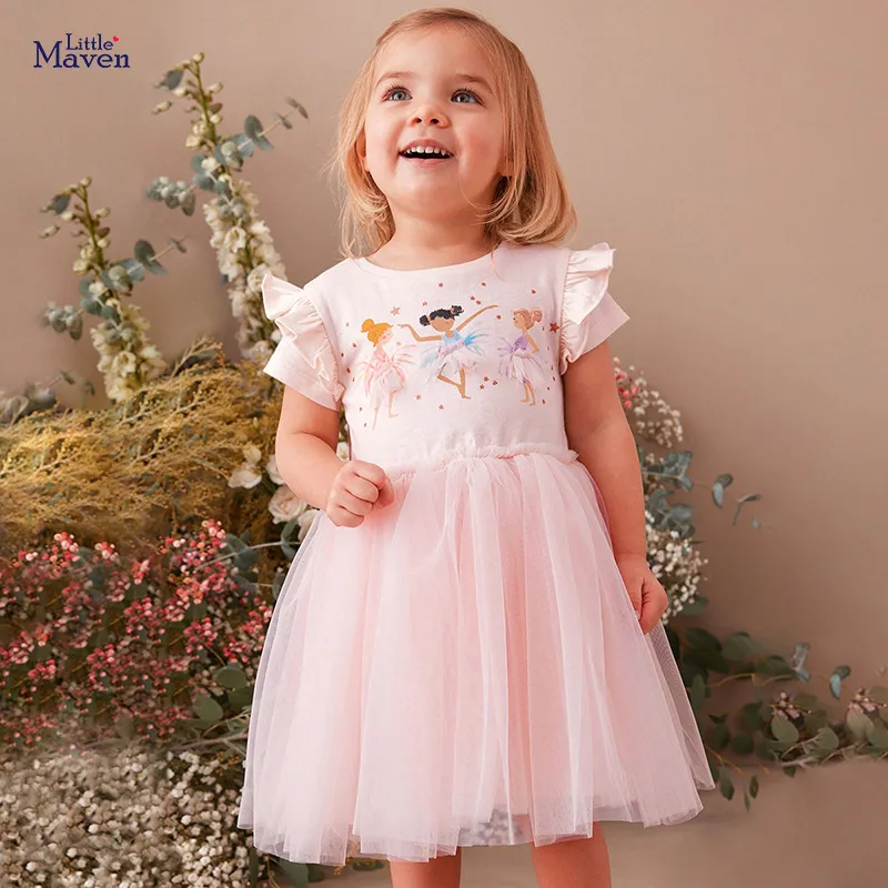 Mesh Princess Dress Summer Cartoon Girls Skirt Short Sleeve Cotton ...