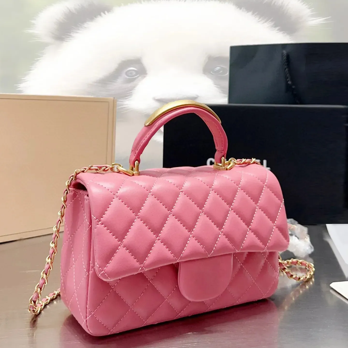 Luxury Designer Mini Pink Handbag Tote Bag With Metal Handle Exquisite ...