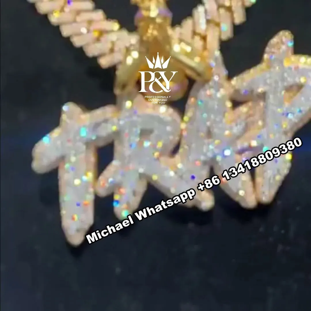 Iced Out S925 Two-Tone Diamond Initial Letter Custom Pendant Necklace ...