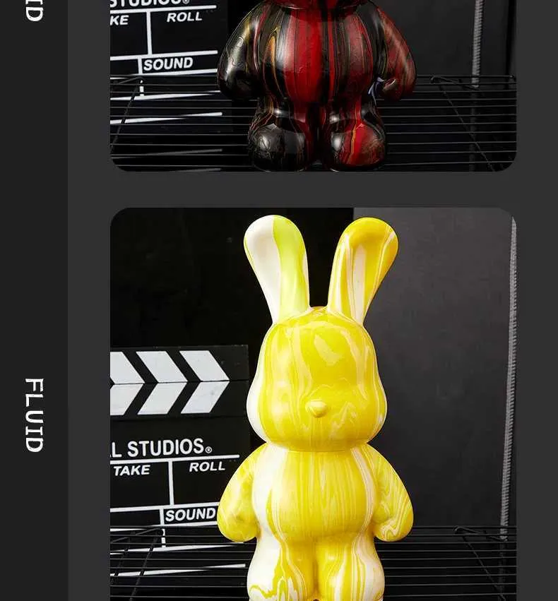 Paintable Figurines DIY Fluid Rabbit Piggy Bank White Mold Doll Money ...