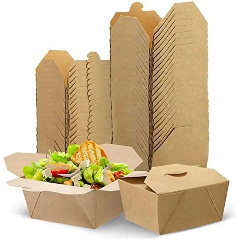 Disposable Kraft Paper Lunch Boxes with Lids 10-Pack - Eco-Friendly ...