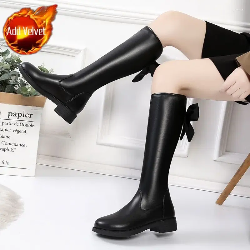 Boots Footwear Flat Dames Long Hiver Knee Shaft Shaft For Women Black ...