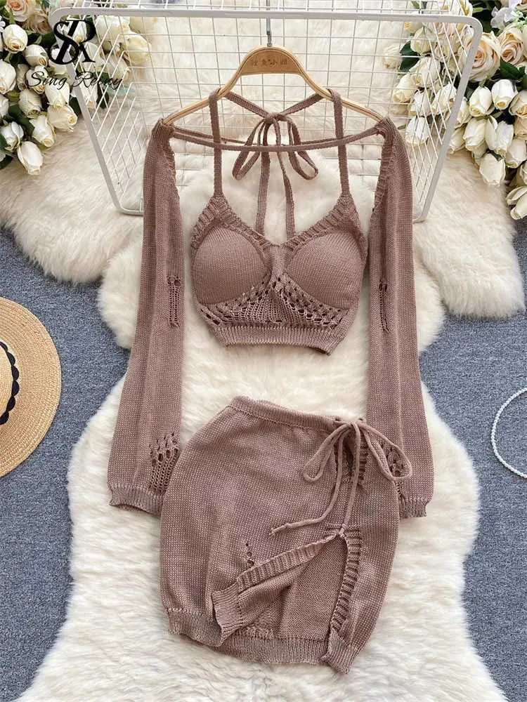 Robe De Deux Pièces Singreiny American Sexe Sless Hollow Out Long Slve