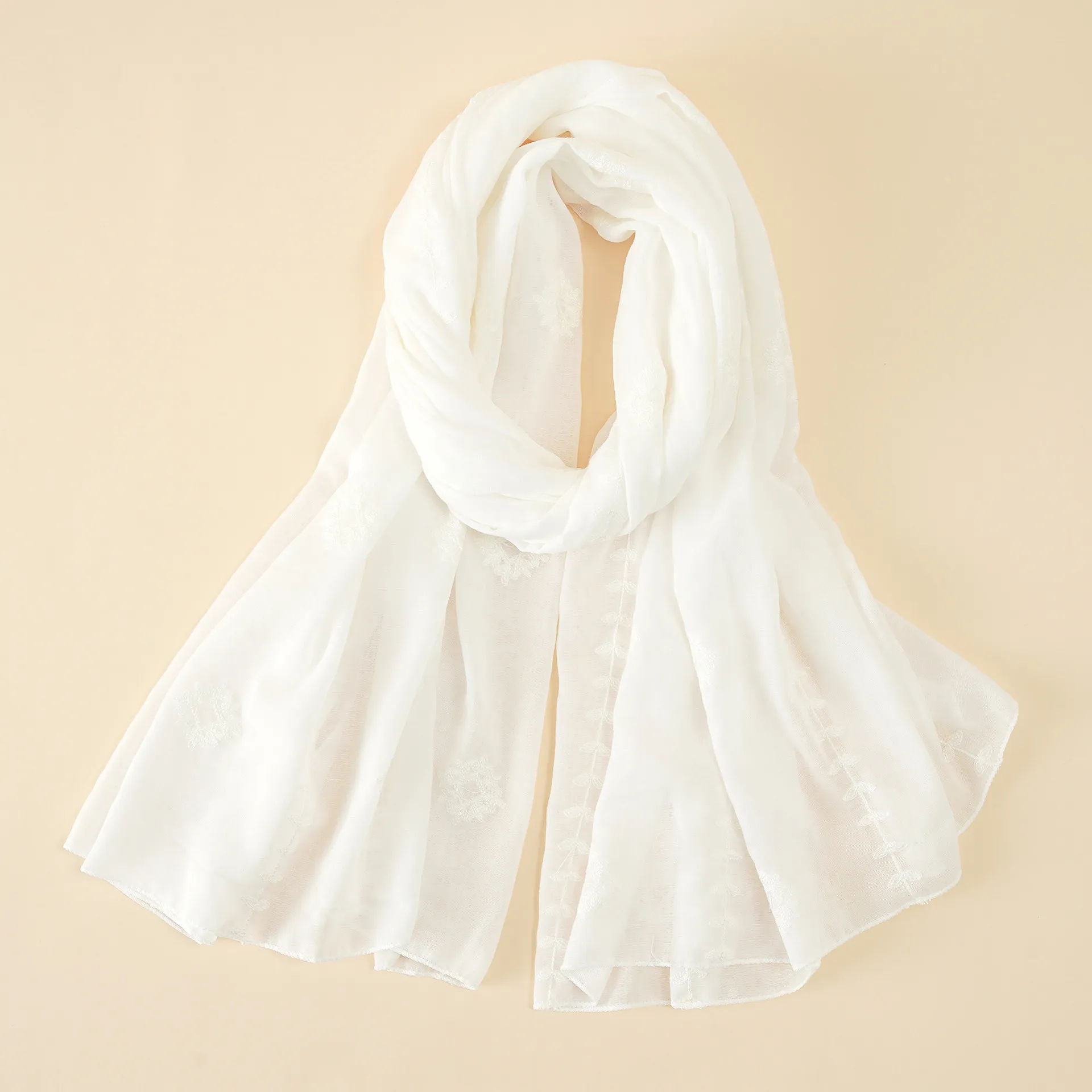 Cotton and linen summer scarves for women, plain embroidered long ...