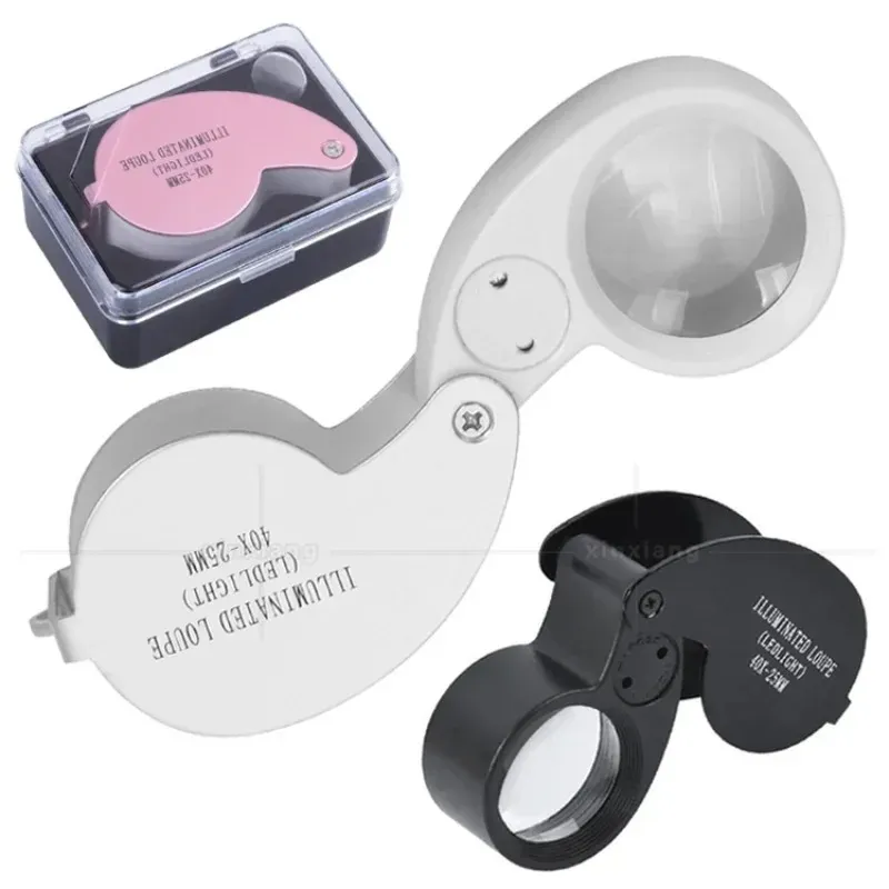 40X MINI Jewelry Magnifying Glass 2 LED Foldable Magnifier Lens ...