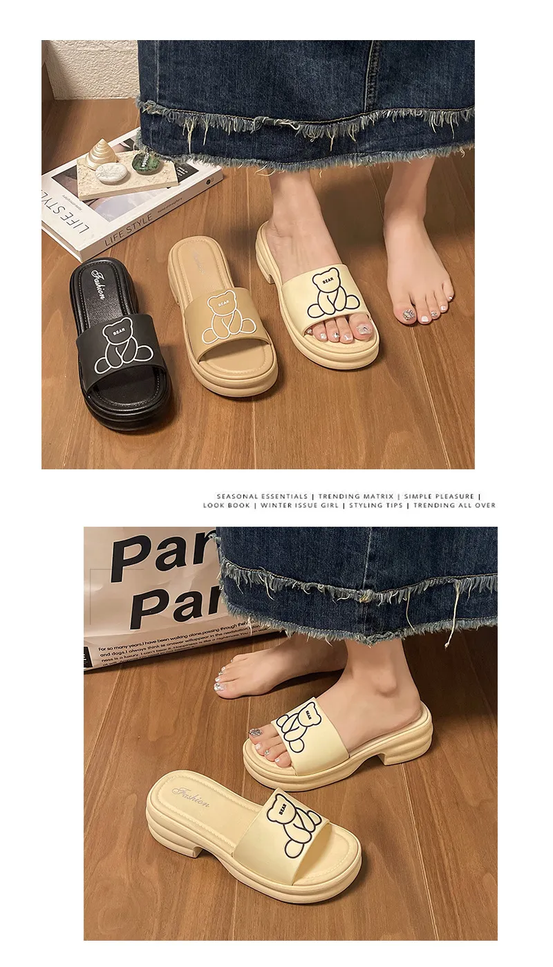 Women's Pine Wood Platform Slippers - Thick Sole, Summer Casual ...