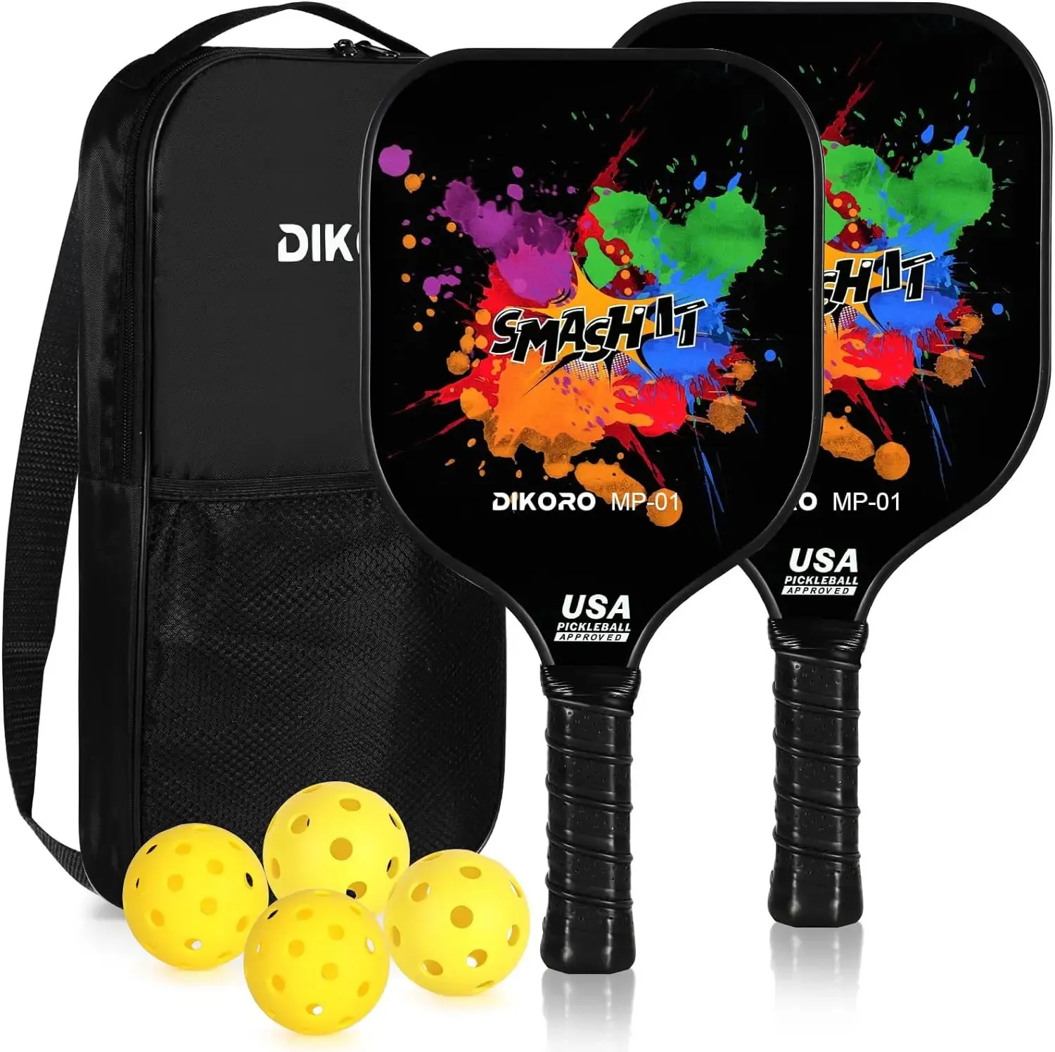 USAPA Approved Fiberglass Pickleball Paddles Set with 2 Racquets for ...