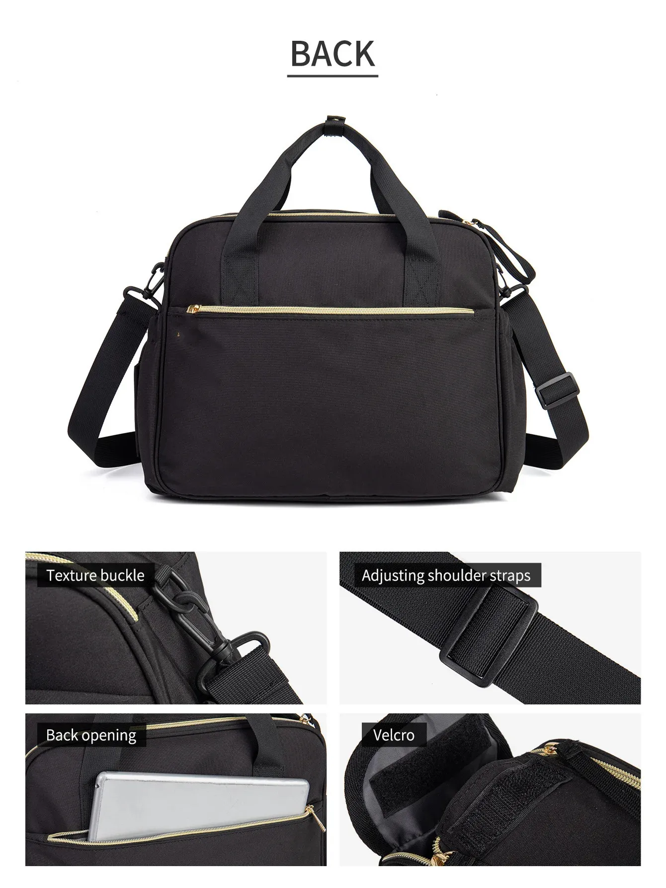 LEQUEEN Waterproof Diaper Bag, Black Large Capacity Travel Bag ...