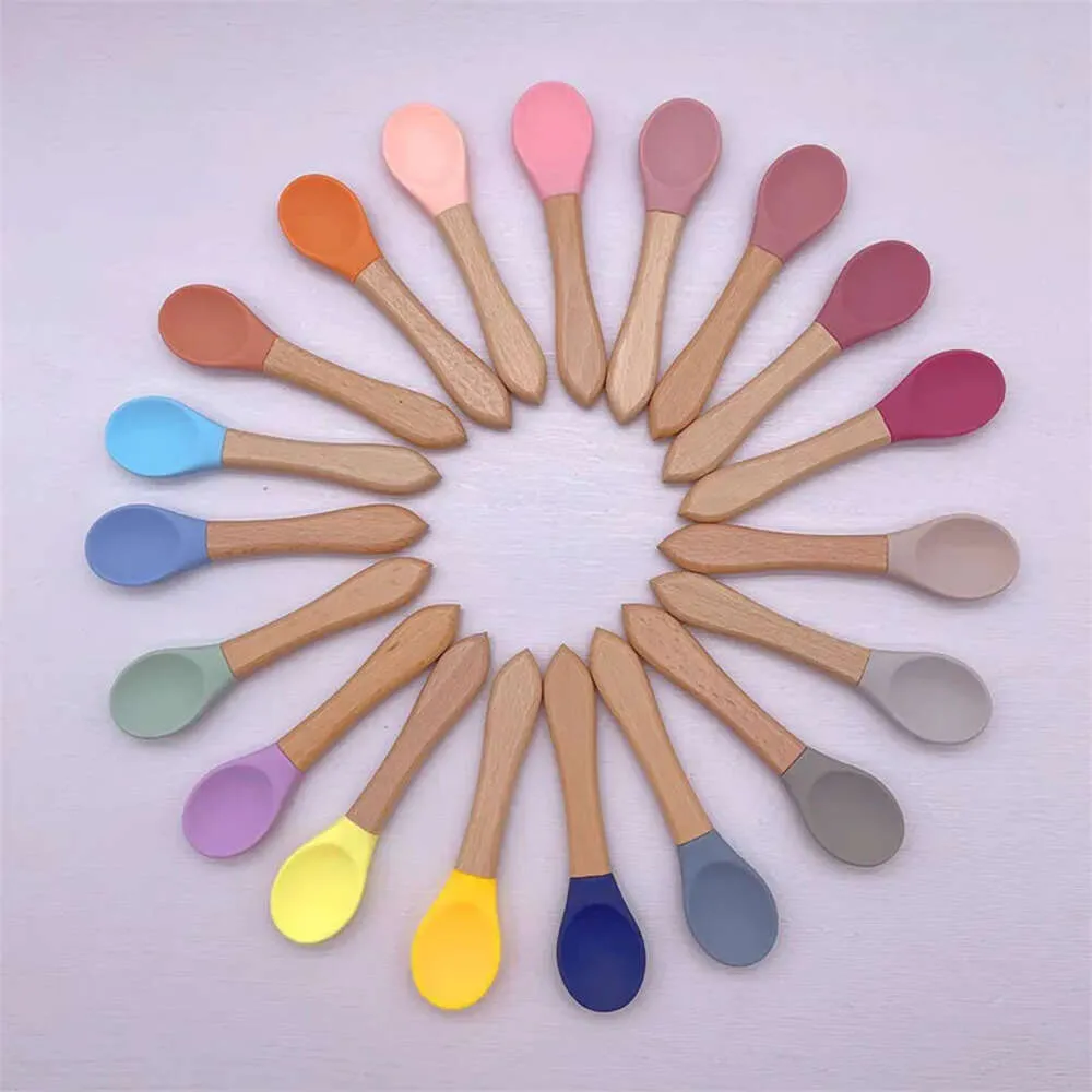 Baby Silicone Spoons, Organic Soft Tip Feeding Spoons with Wooden ...