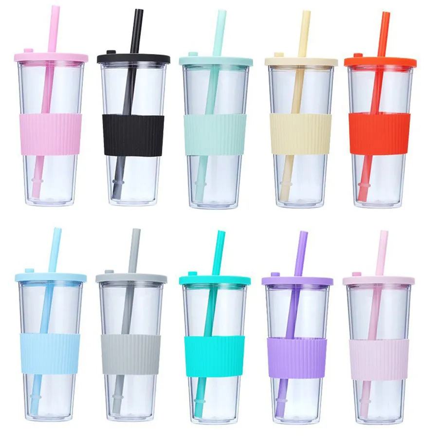 Colorful Plastic Tumblers With Lids And Straws | Reusable 24oz Bulk ...