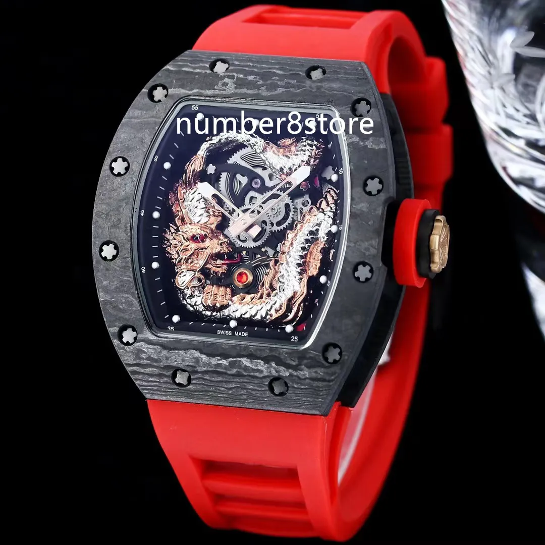 57 03 Chinese Dragon Mens Watch Black Carbon Fiber Automatic Openwork ...