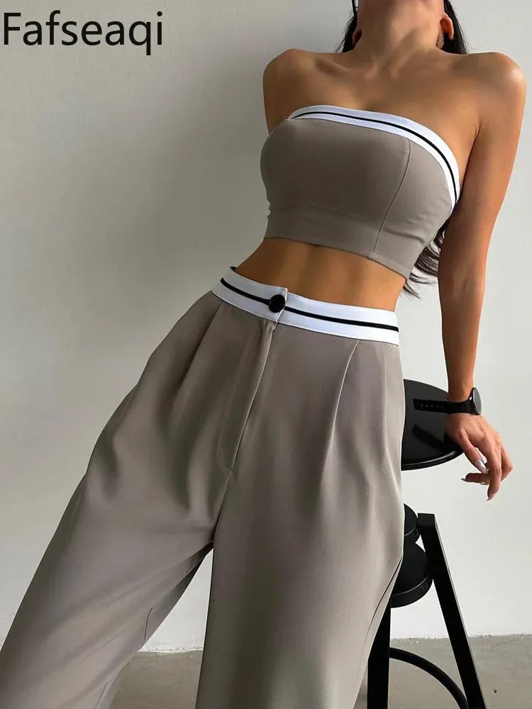 Sexy Women's Tracksuit with Boob Tube Top, Slash Neck, Contrast Color ...