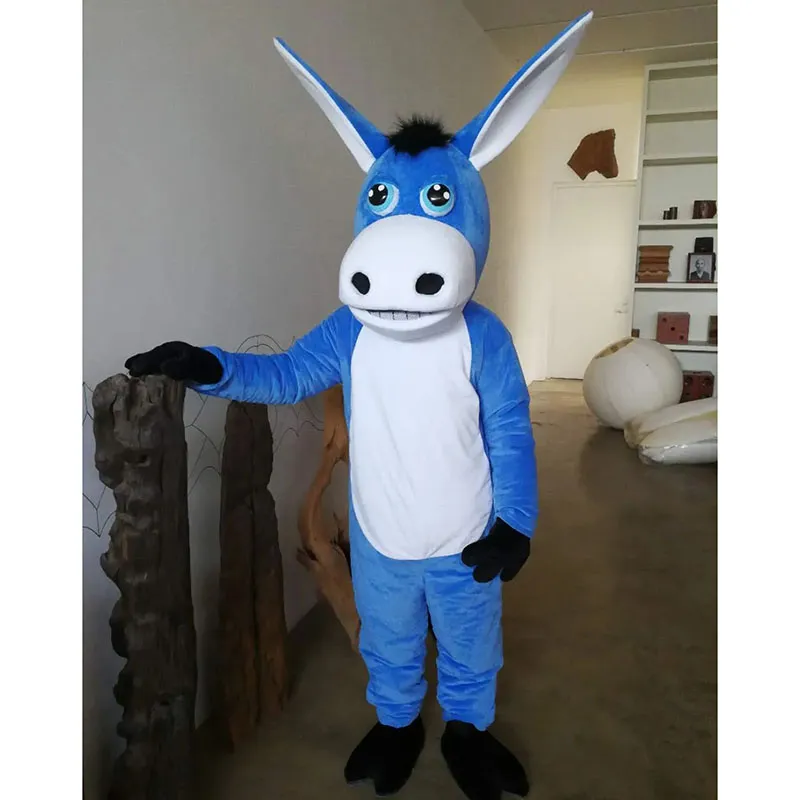 Blue Donkey Mascot Costume Suit Full-Length Cotton Outfit Unisex Adult ...