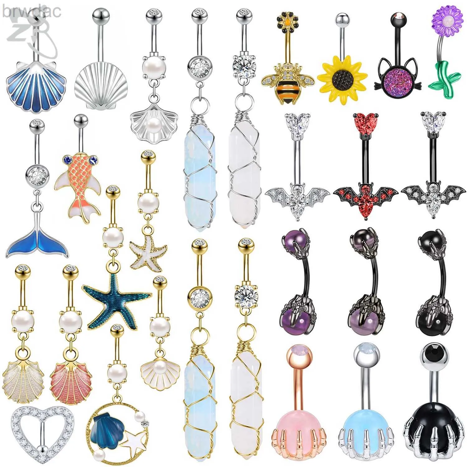 14G Stainless Steel Moonstone Drop Belly Rings - Beachy Summer Navel ...