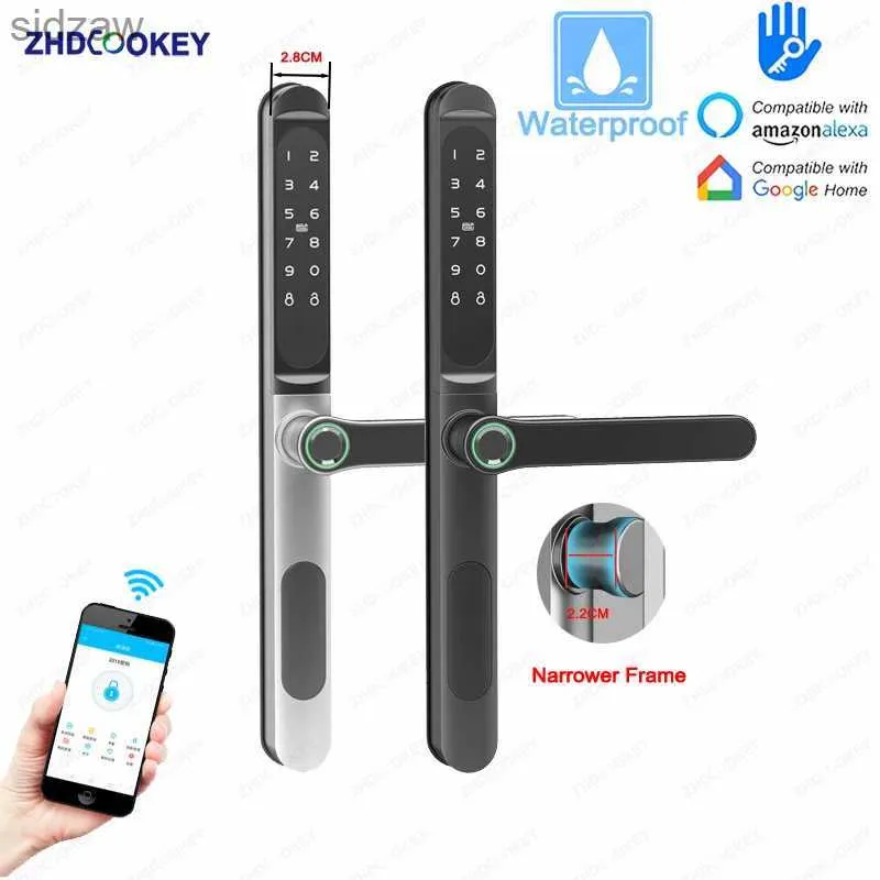 ZHDCOOKEY Biometric Smart Lock Tuya Ultra Thin, Waterproof, Intelligent Aluminum Door Lock With ...