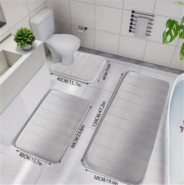 Water Absorbing Bathroom Carpet Mat Set Solid Color Quilted Anti Slip ...