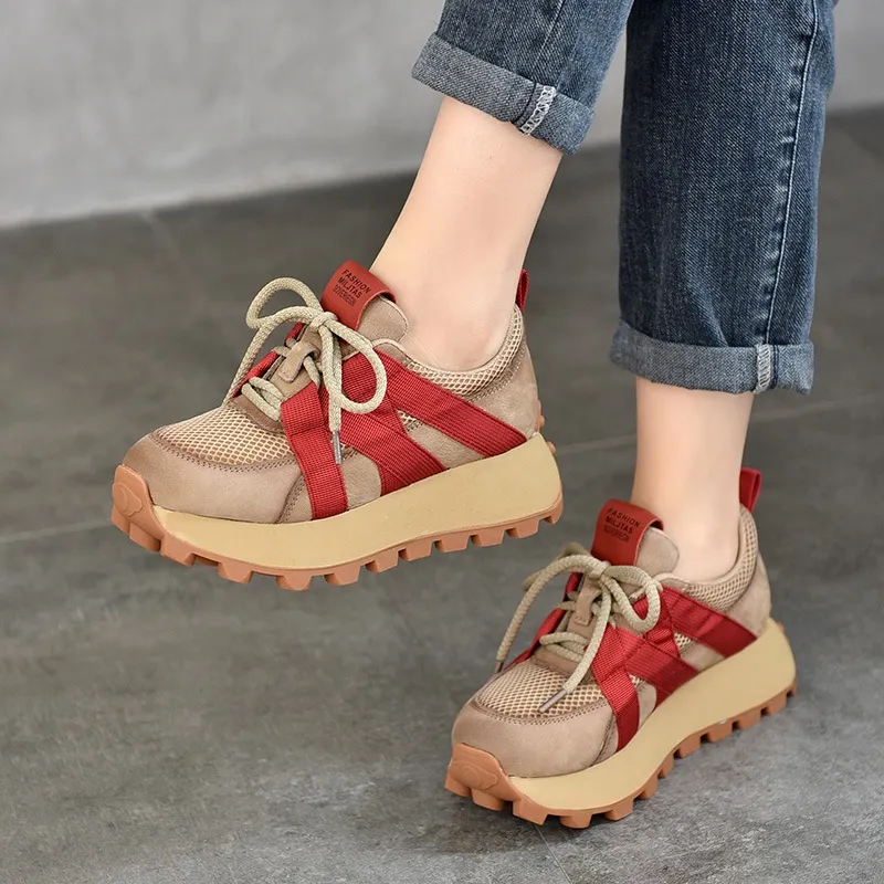 Tennis Shoes For Women: Summer New Breathable Running Genuine Leather ...