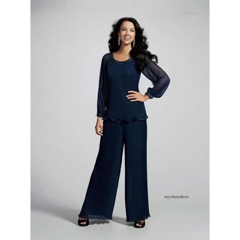 DHgate.com:Elegant Dark Navy Chiffon Pant Suit with Sheer Illusion ...