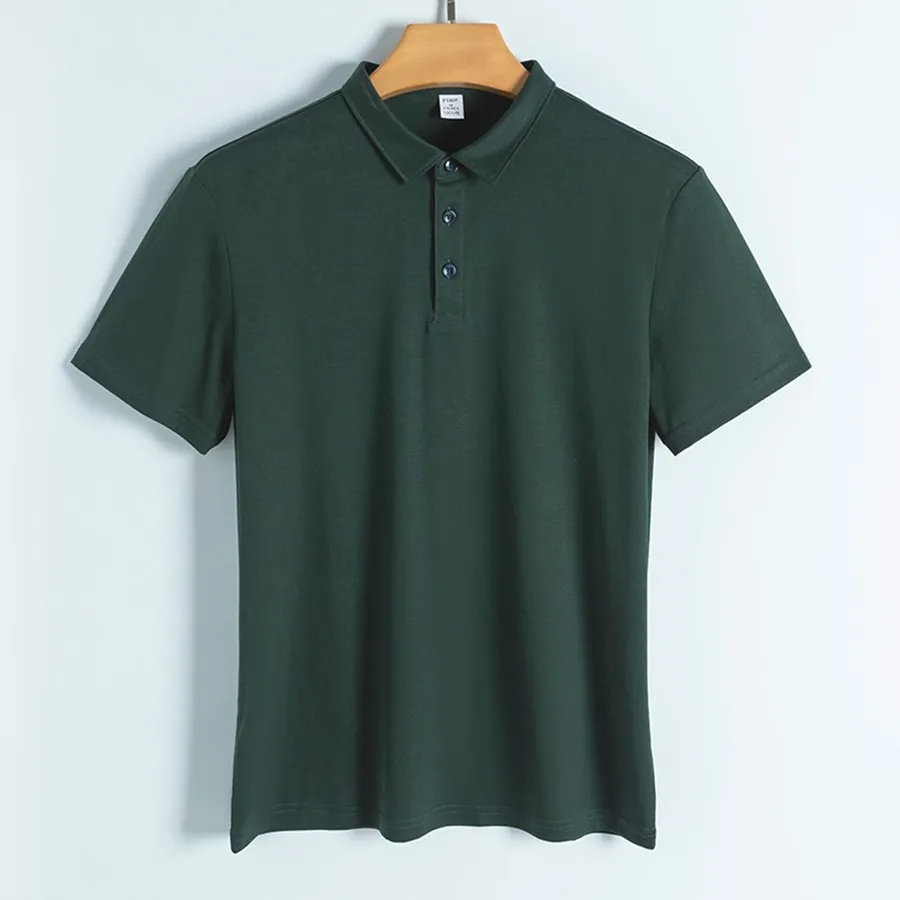 Sea Island Mercerized Cotton Mens Green Polo Shirt For Men 190g, 160 Count, Short Sleeve, Pure ...