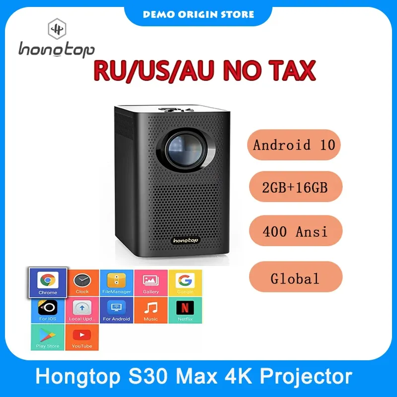 HONGTOP S30 Max 400 ANSI 4K Android 10 Mini Projector, 2GB+16GB ...
