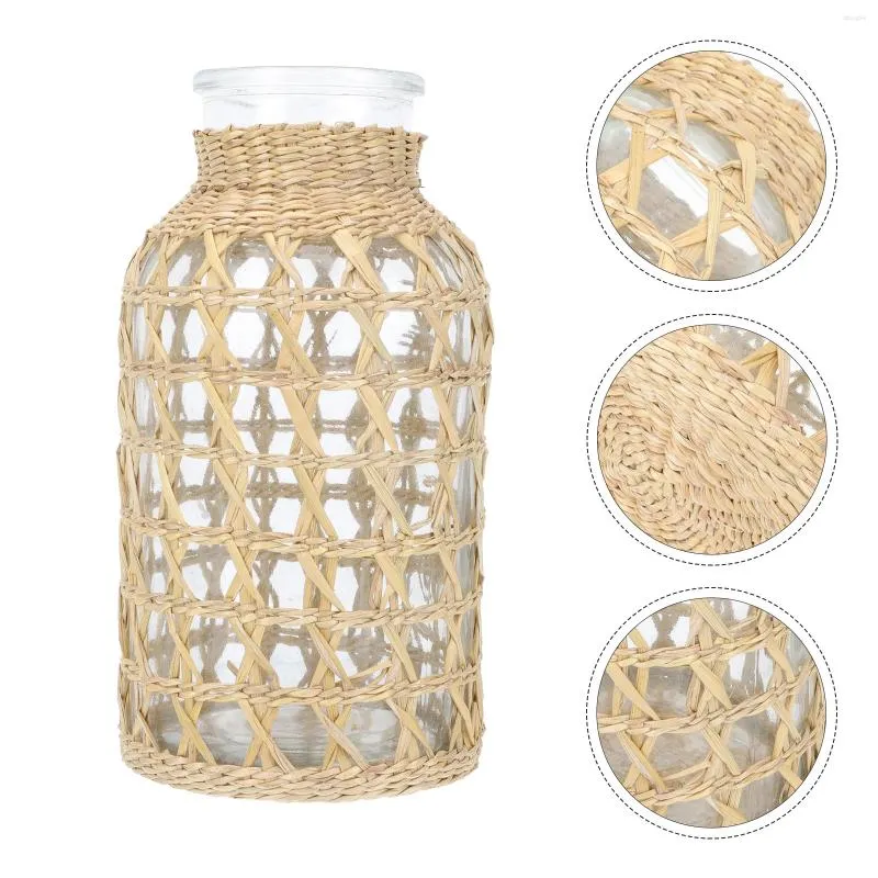 Vintage Rattan Glass Rattan Vase For Water Planting And Flower ...