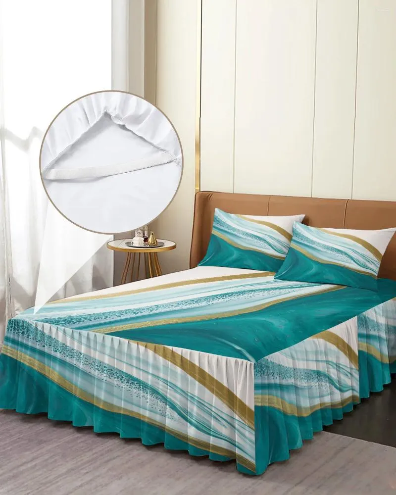 Watercolor Marbling Fitted Bed Sheet Set with Teal Gradient Texture ...