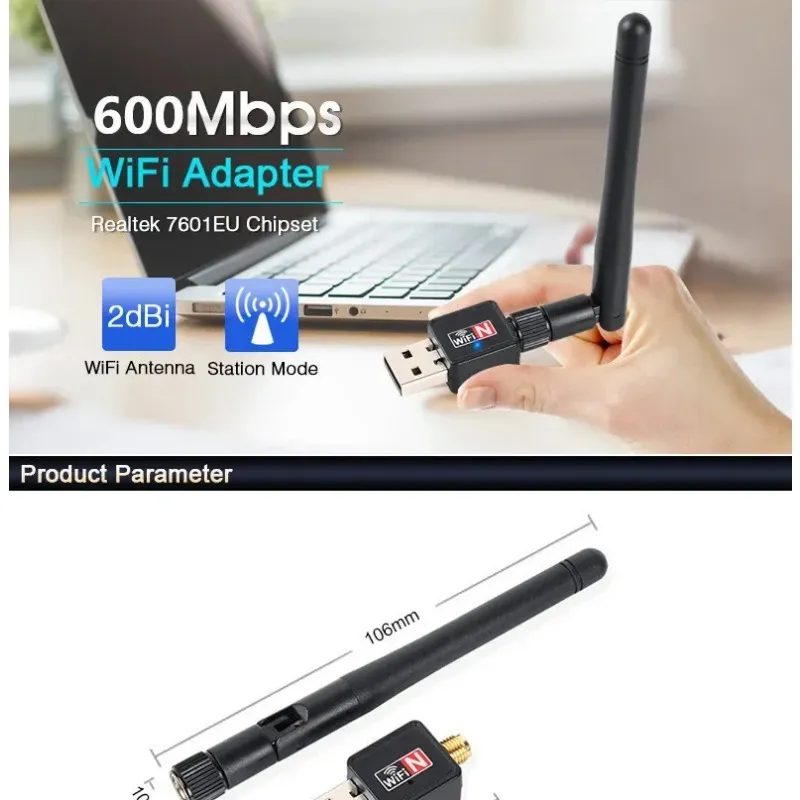 SB Wifi Adapter 300M/600Mbps 2.4GHz+5.8GHz Wifi Receiver Wireless ...