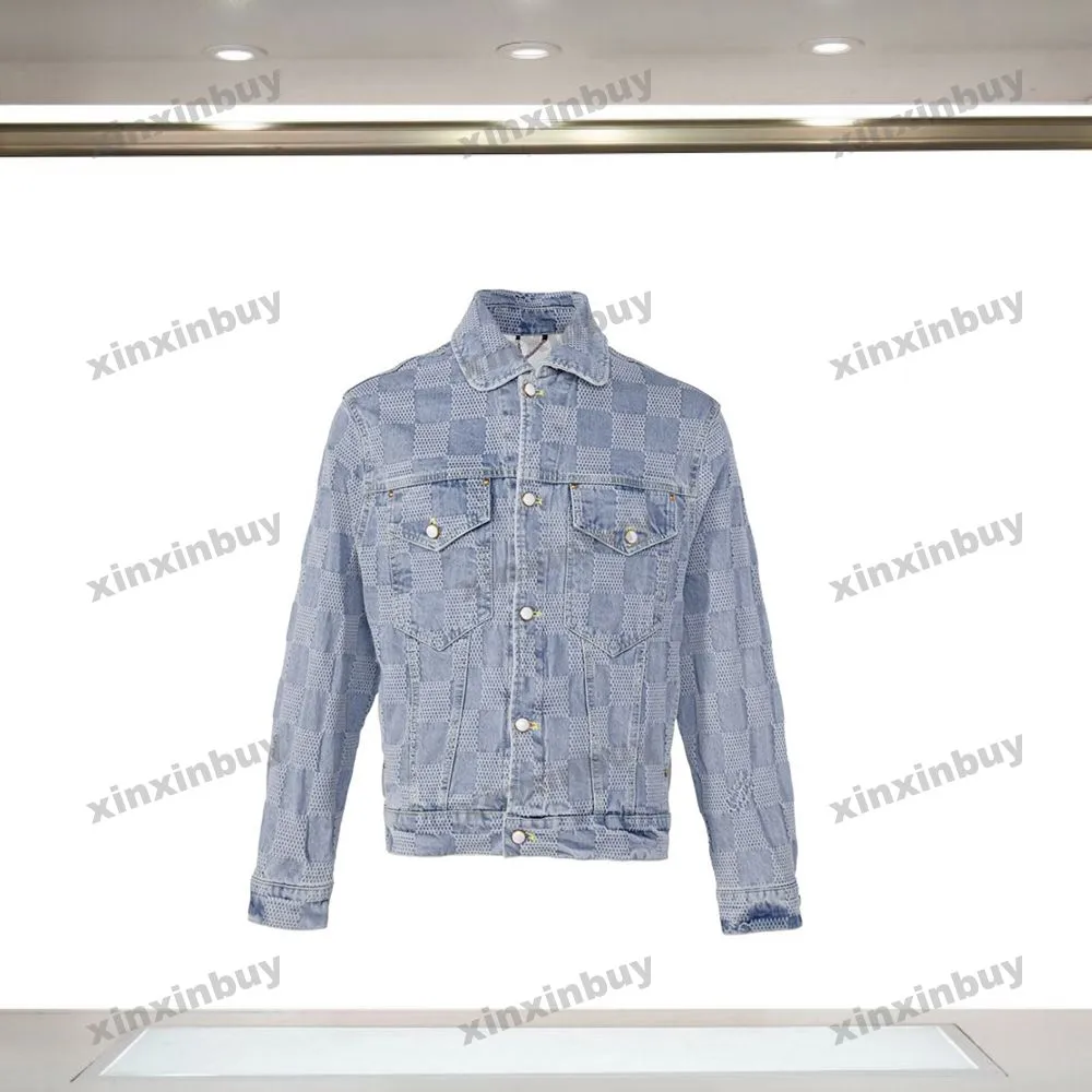 Checkered denim jacket men's long sleeve coat craggy checkerboard ...