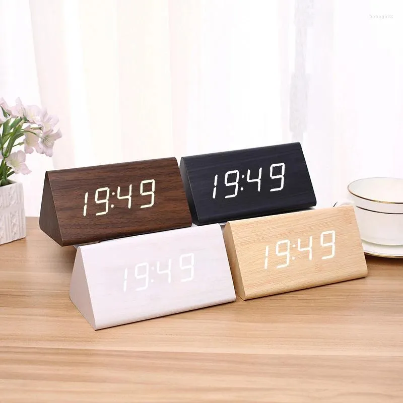 Wooden Digital Alarm Clock with Temperature LED Display - USB Powered ...