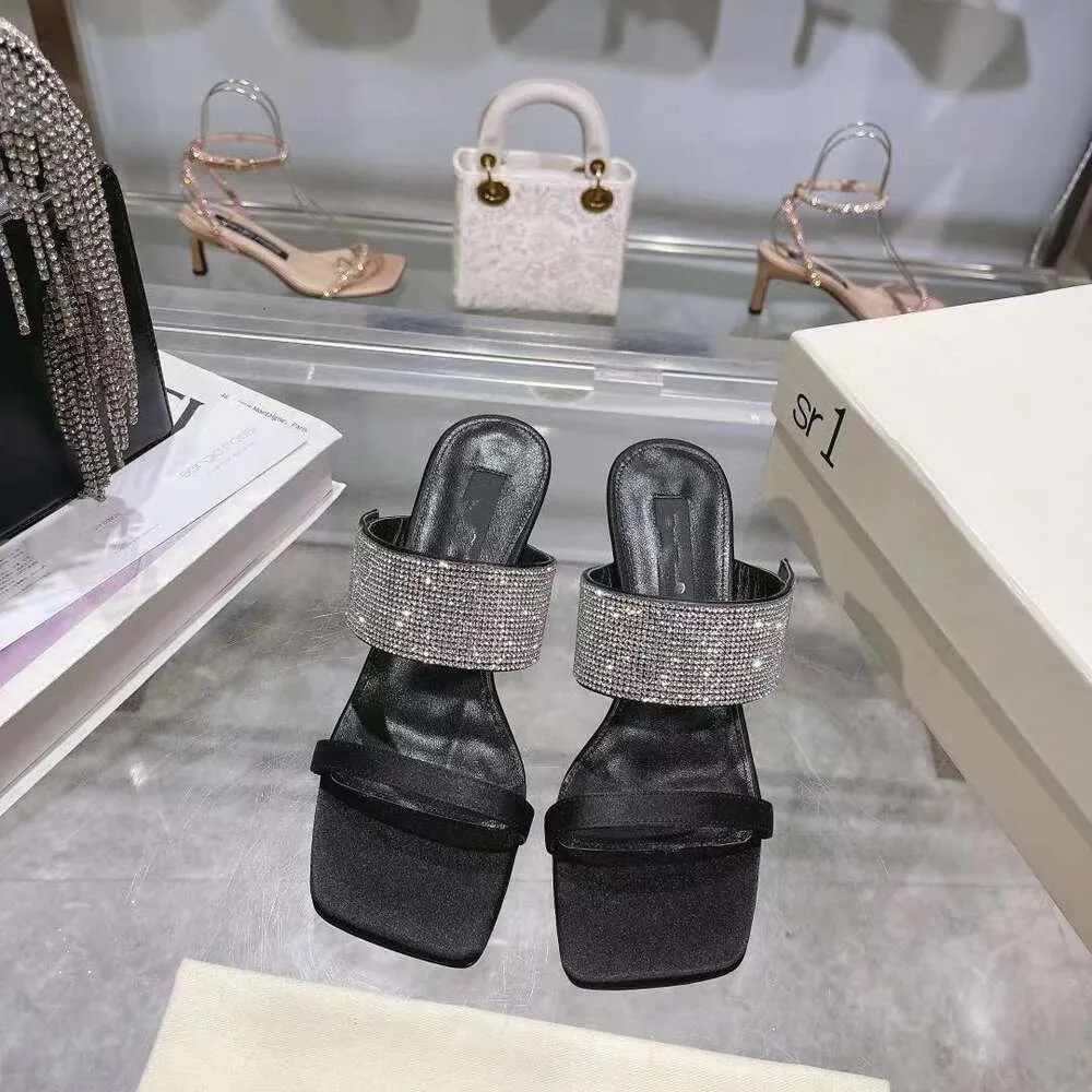 Summer Water Diamond One Line Rhinestone Slippers For Women With Hollow ...