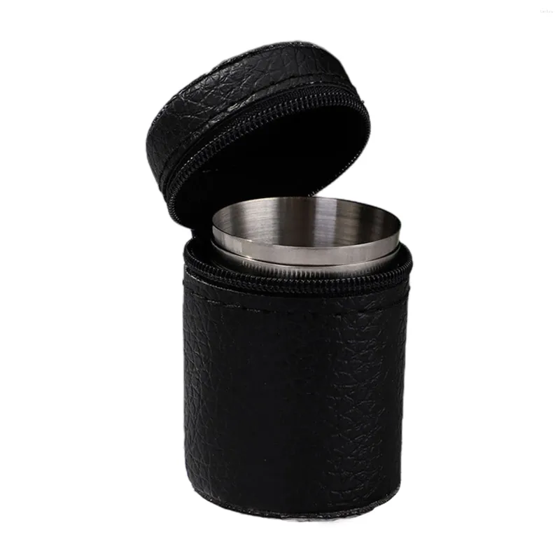 Stainless Steel Cylindrical Hip Flask With Portable Case Set Of 4 ...