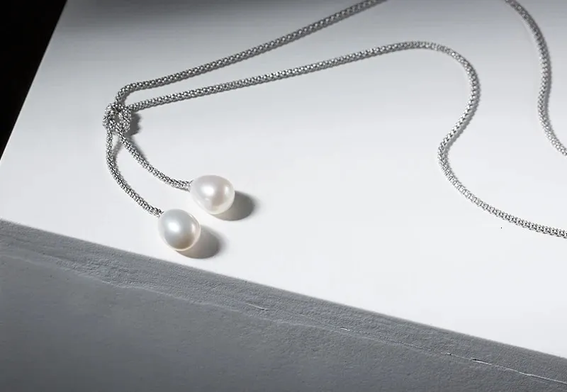 Freshwater pearl pendant necklace for women 925 sterling silver double ...