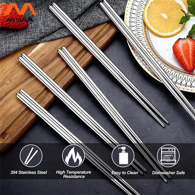 5-Pairs Anti-Slip Stainless Steel Sushi Chopsticks, Reusable Metal ...