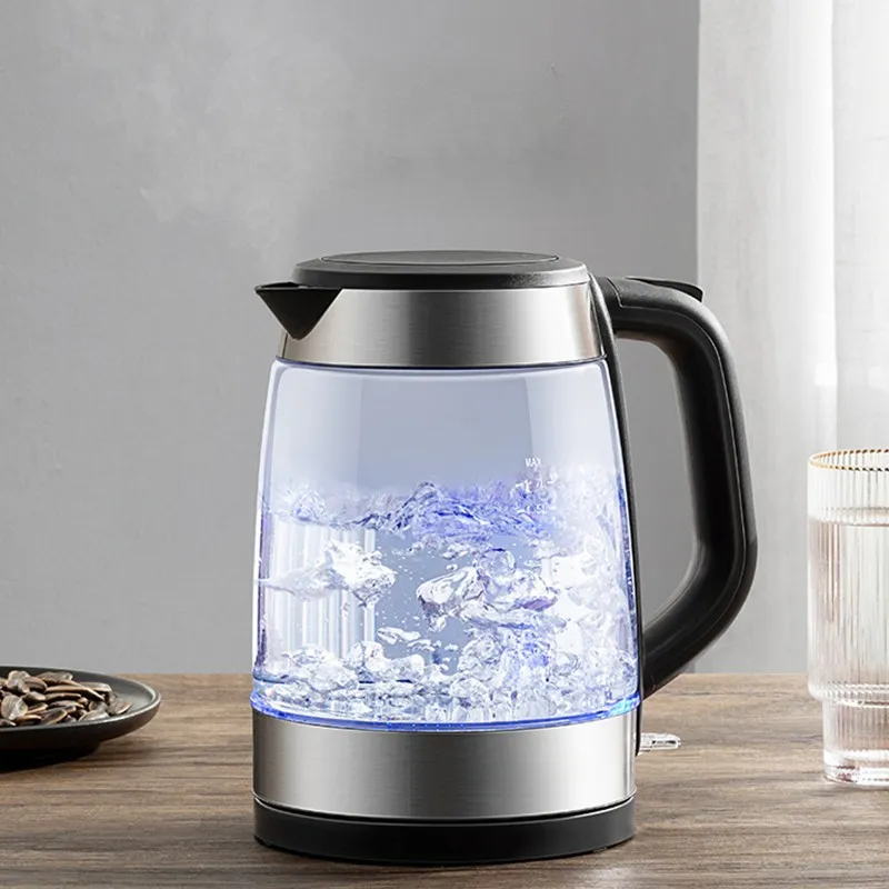 Rapid Boil Electric Kettle - 1.7L Glass Kettle with Blue LED, Cordless ...