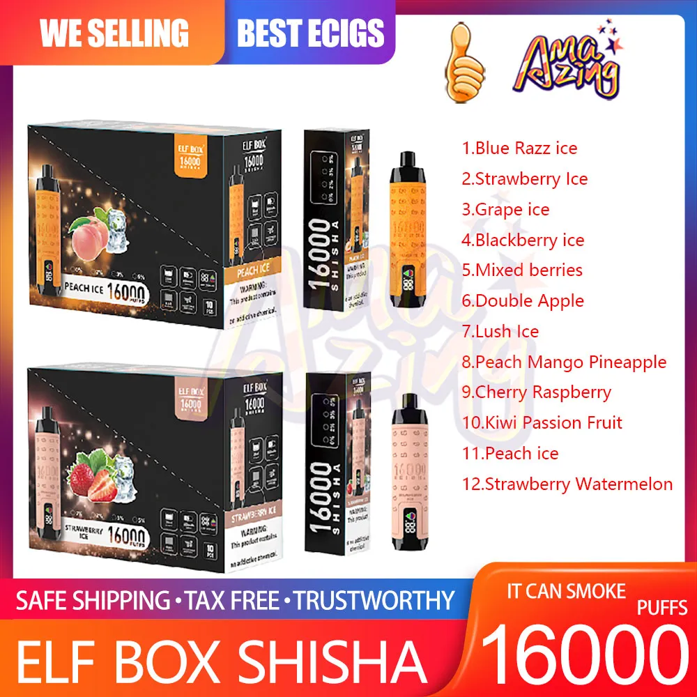 ELF BOX SHISHA 16000 Puff Disposable Vape Pen 28ml Pre Filled Pod ...