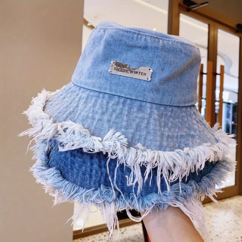 Denim Bucket Hats with Metal Label for Men and Women, Breathable Sun ...