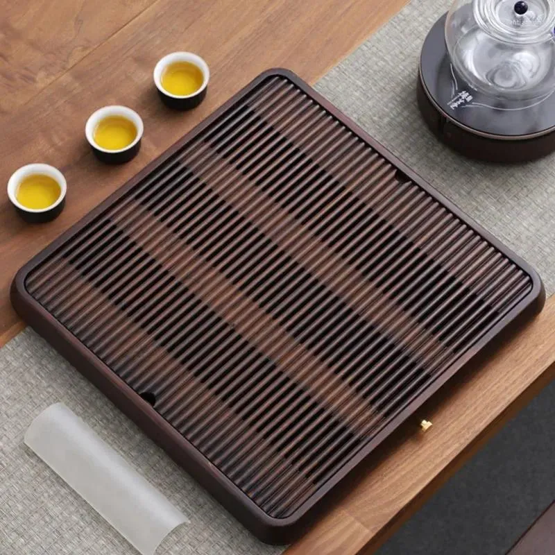 NEW Bamboo Wooden Tea Tray Set with Ceramic Teapot, Square Teapot ...