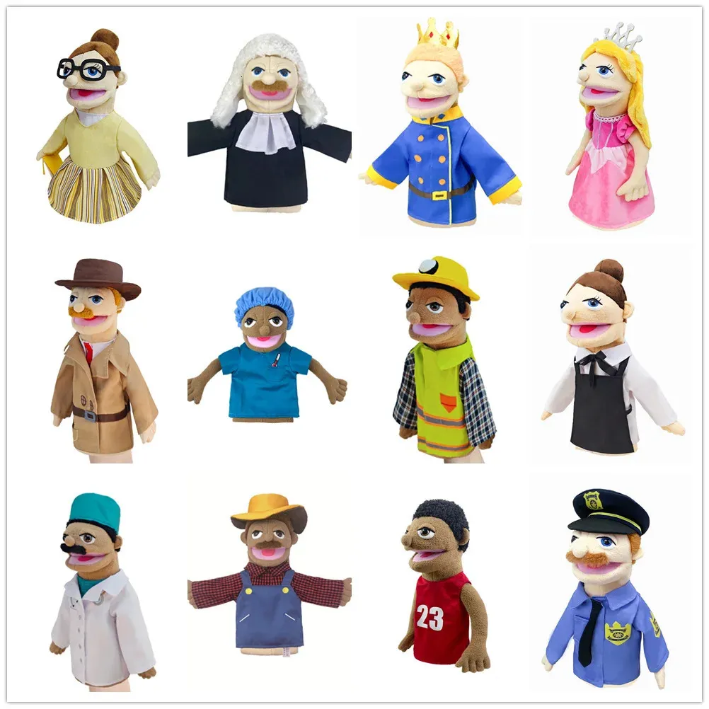240510 Plush Cartoon Hand Puppets Set of 4: Doctor, Officer, Nurse ...