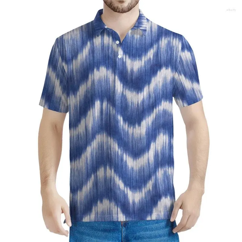 Blue Shibori 3D Printed Tie Dye Golf Shirt For Men And Women Retro ...